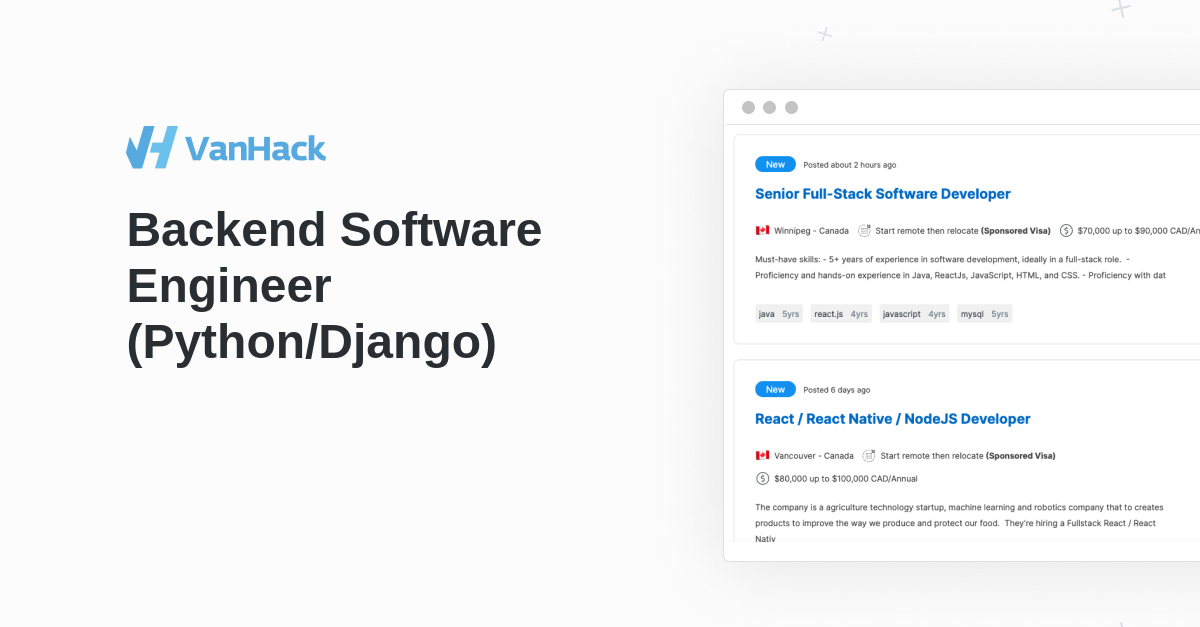 Backend Software Engineer (Python/Django) - VanHack